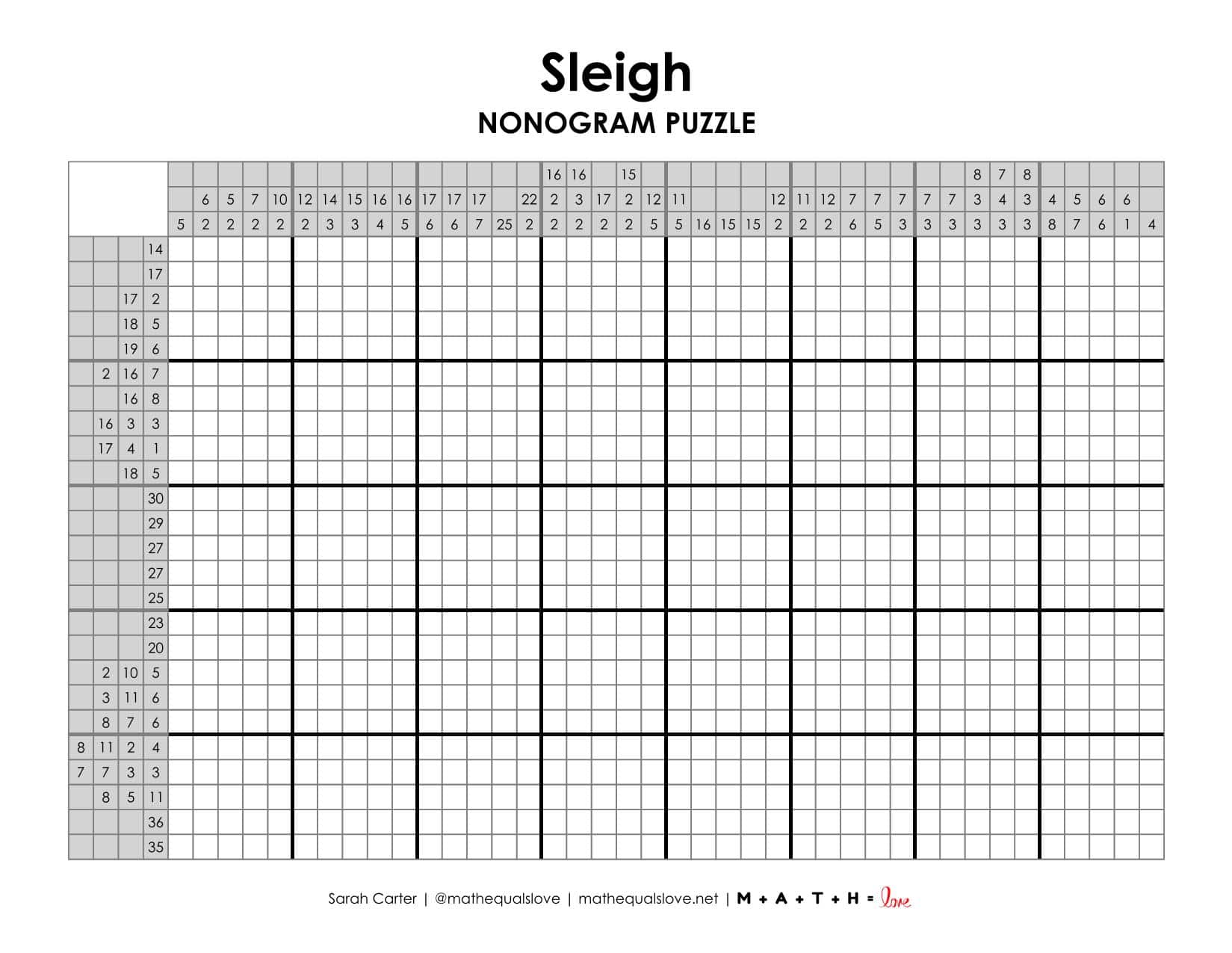 Sleigh Nonogram Puzzle | Math = Love
