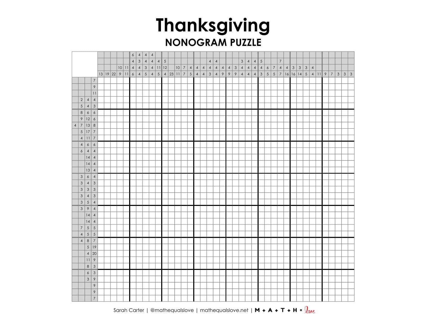 Thanksgiving Nonogram Puzzle | Math = Love
