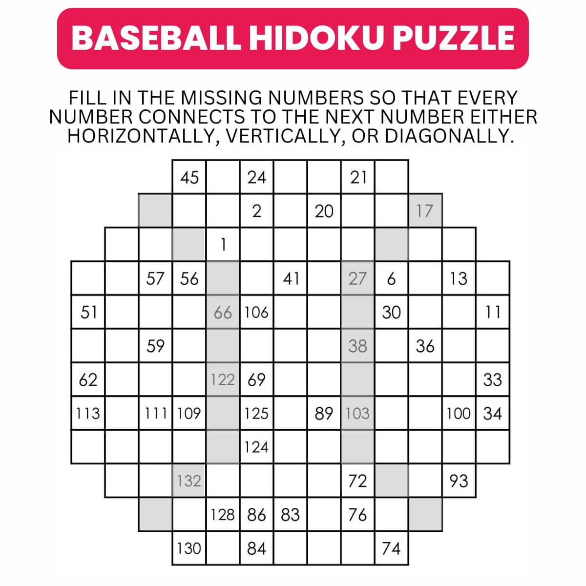 Baseball Hidoku Logic Puzzles | Math = Love