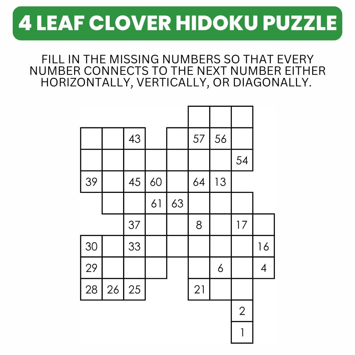 Four-Leaf Clover Hidoku Puzzles for St. Patrick's Day | Math = Love