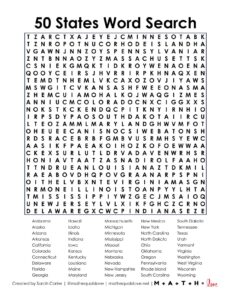 50 States Word Search Puzzle | Math = Love