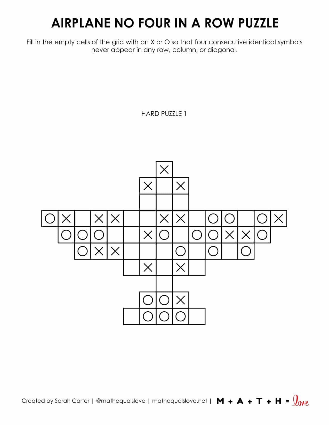 Airplane No Four in a Row Puzzles | Math = Love