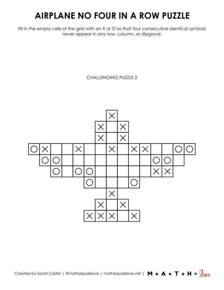 Airplane No Four in a Row Puzzles | Math = Love