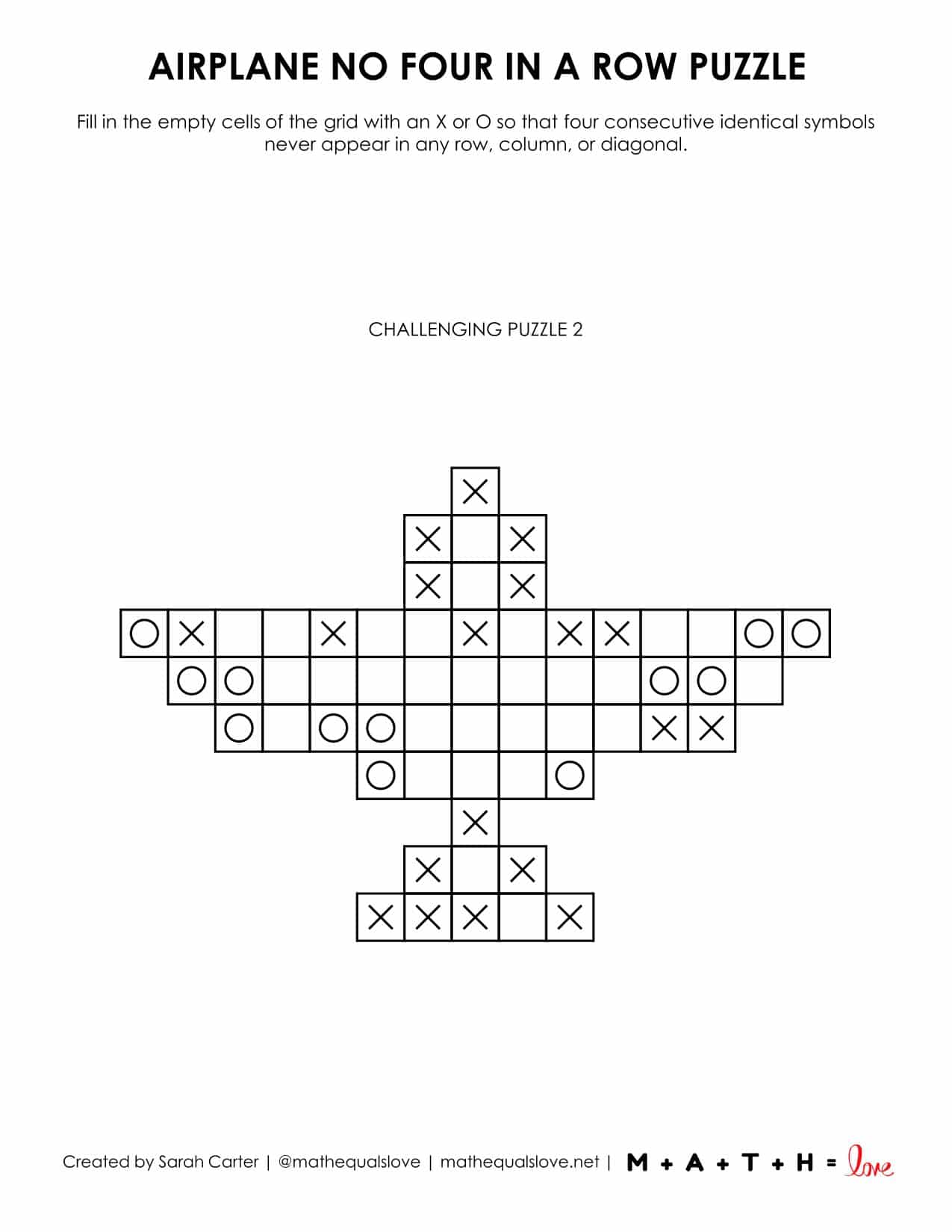 Airplane No Four in a Row Puzzles | Math = Love