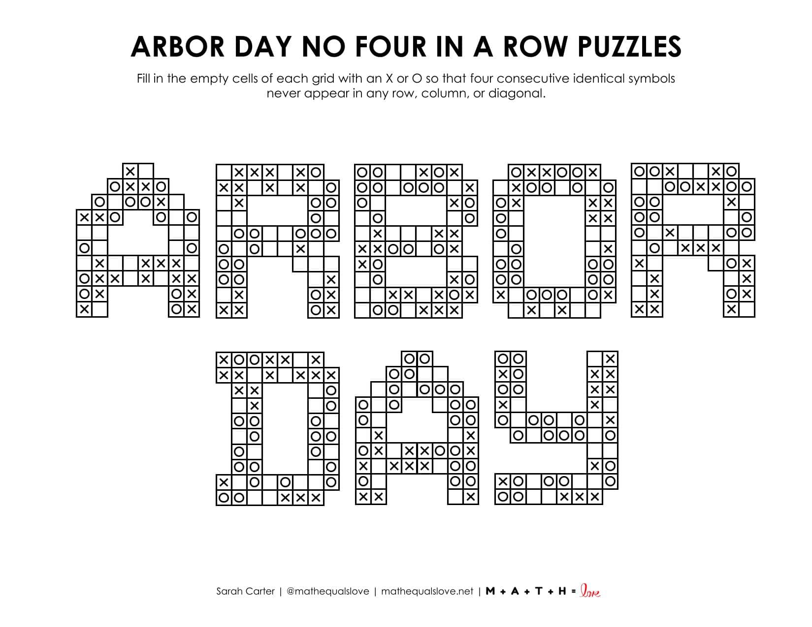 Arbor Day No Four in a Row Puzzles | Math = Love