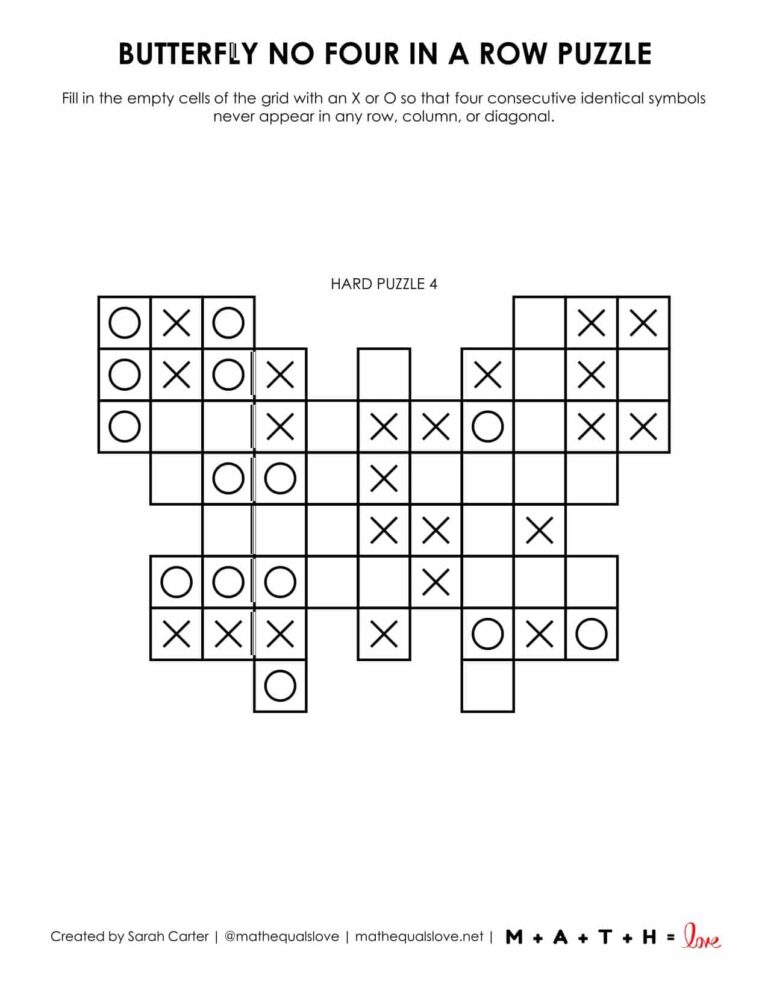 Butterfly No Four in a Row Puzzles | Math = Love