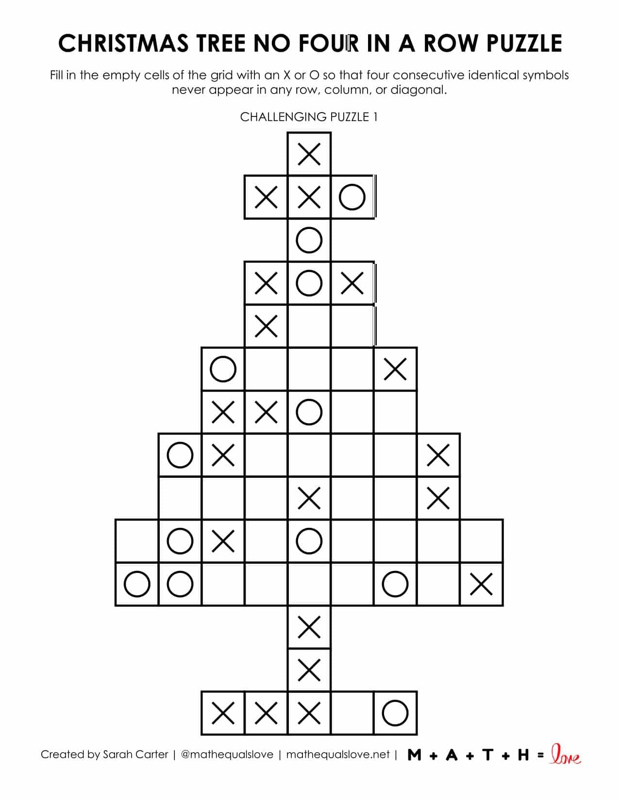 Christmas Tree No Four in a Row Puzzles | Math = Love