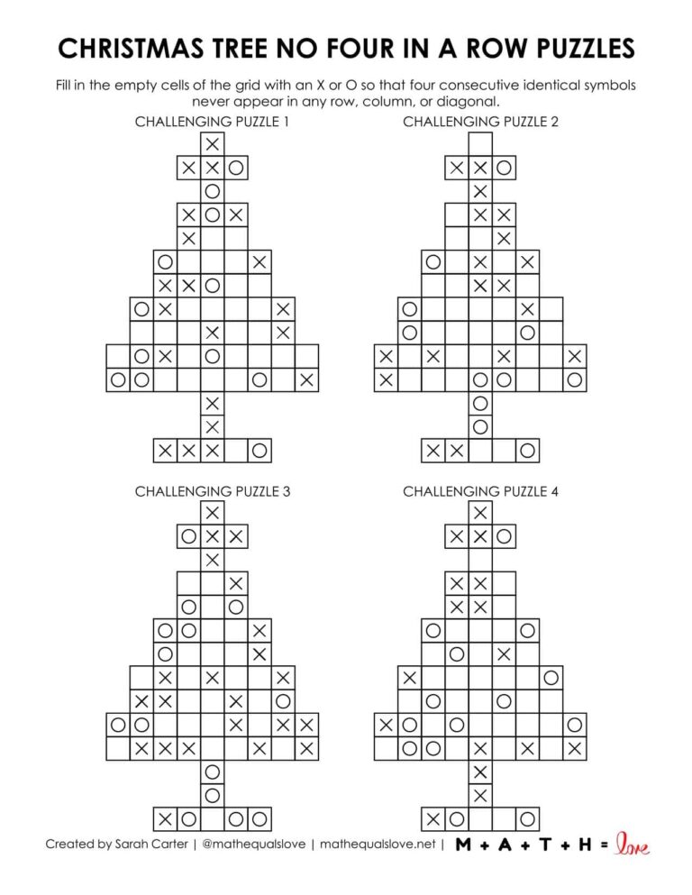 Christmas Tree No Four in a Row Puzzles | Math = Love