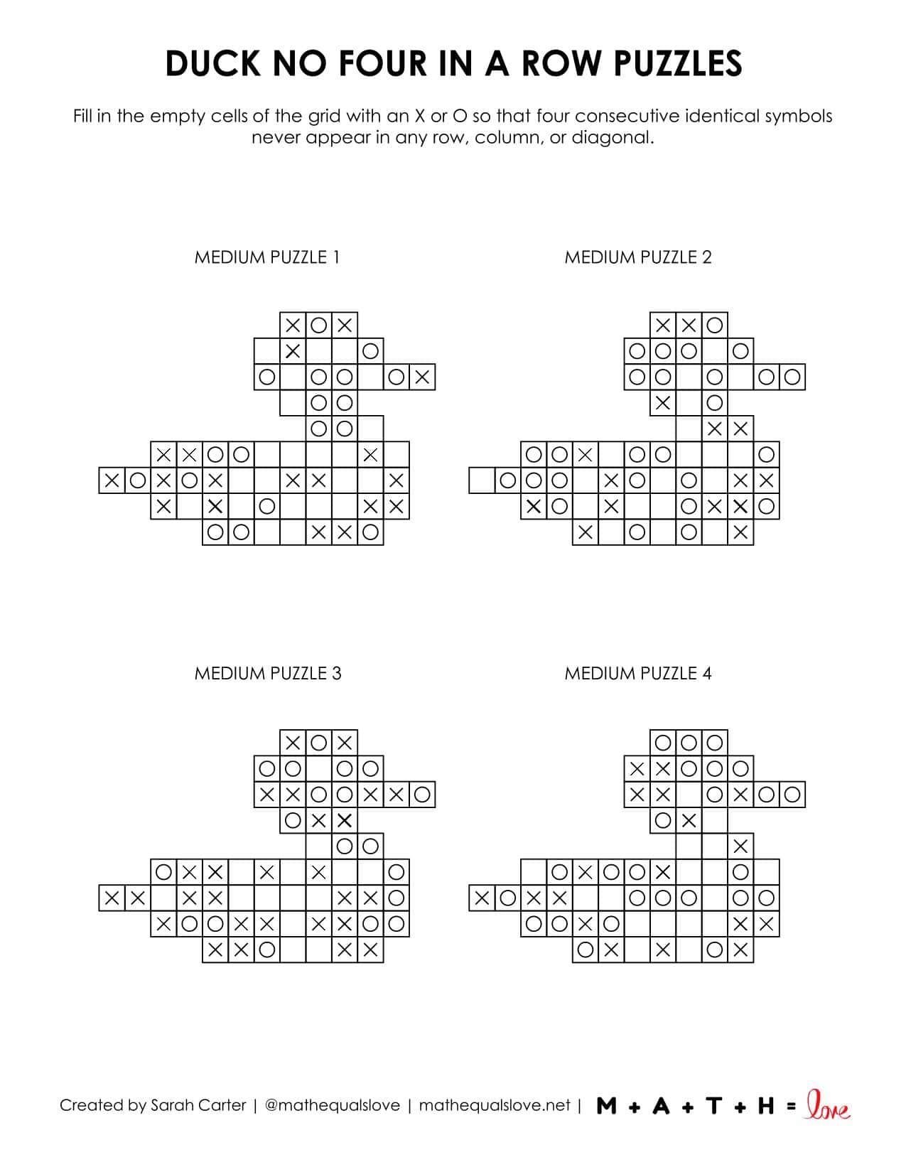 Duck No Four in a Row Puzzles | Math = Love