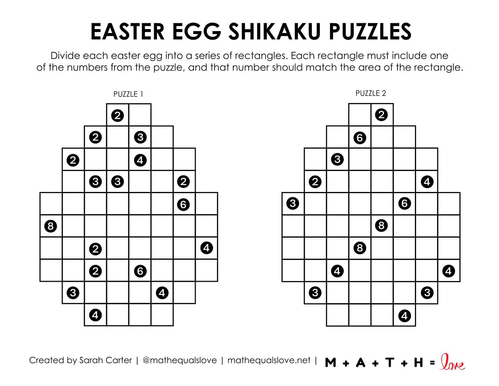 Easter Egg Shikaku Puzzles | Math = Love