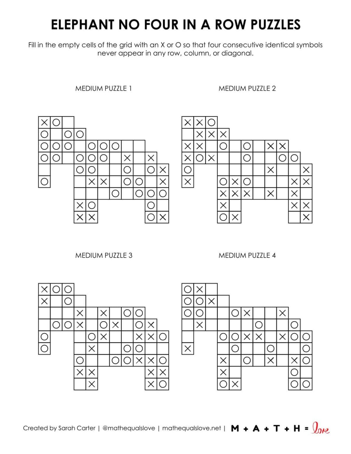 Elephant No Four in a Row Puzzles | Math = Love