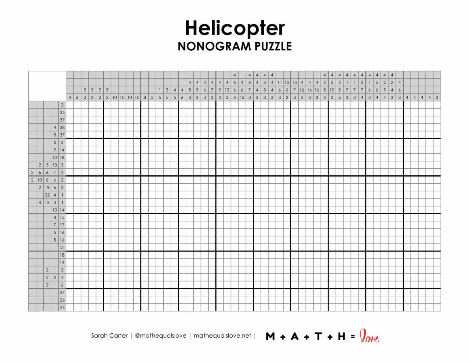 Free Printable Helicopter Nonogram Puzzle (PDF)