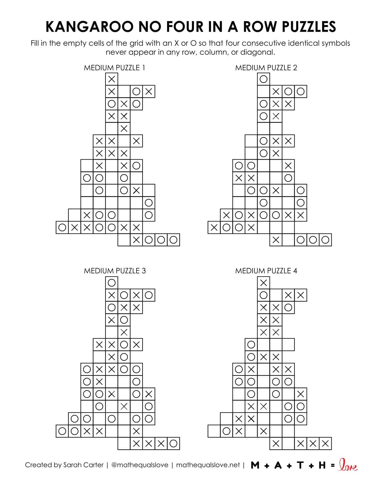 Kangaroo No Four in a Row Puzzles | Math = Love