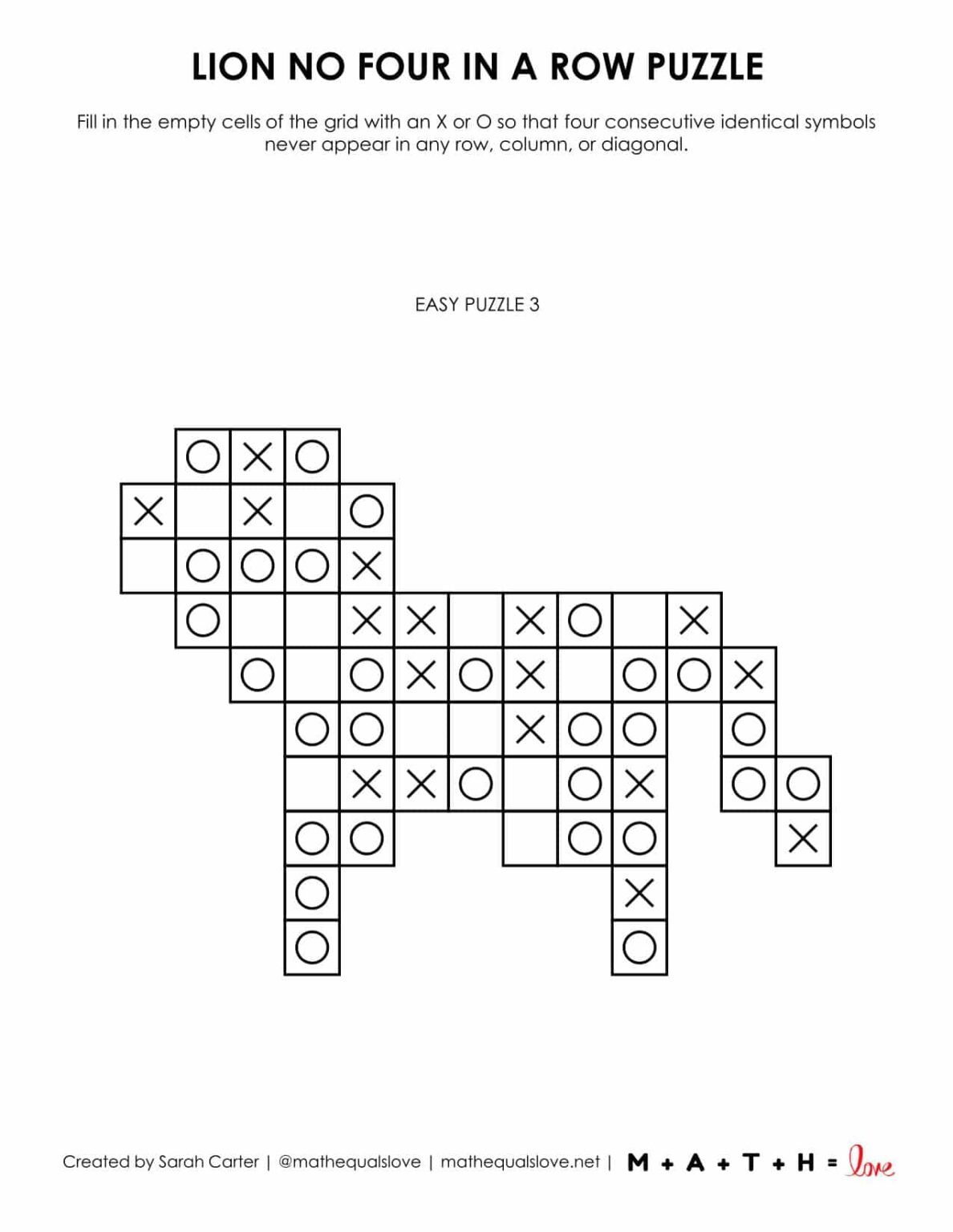 Lion No Four in a Row Puzzles | Math = Love