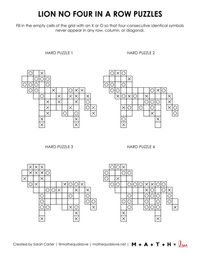 Lion No Four in a Row Puzzles | Math = Love