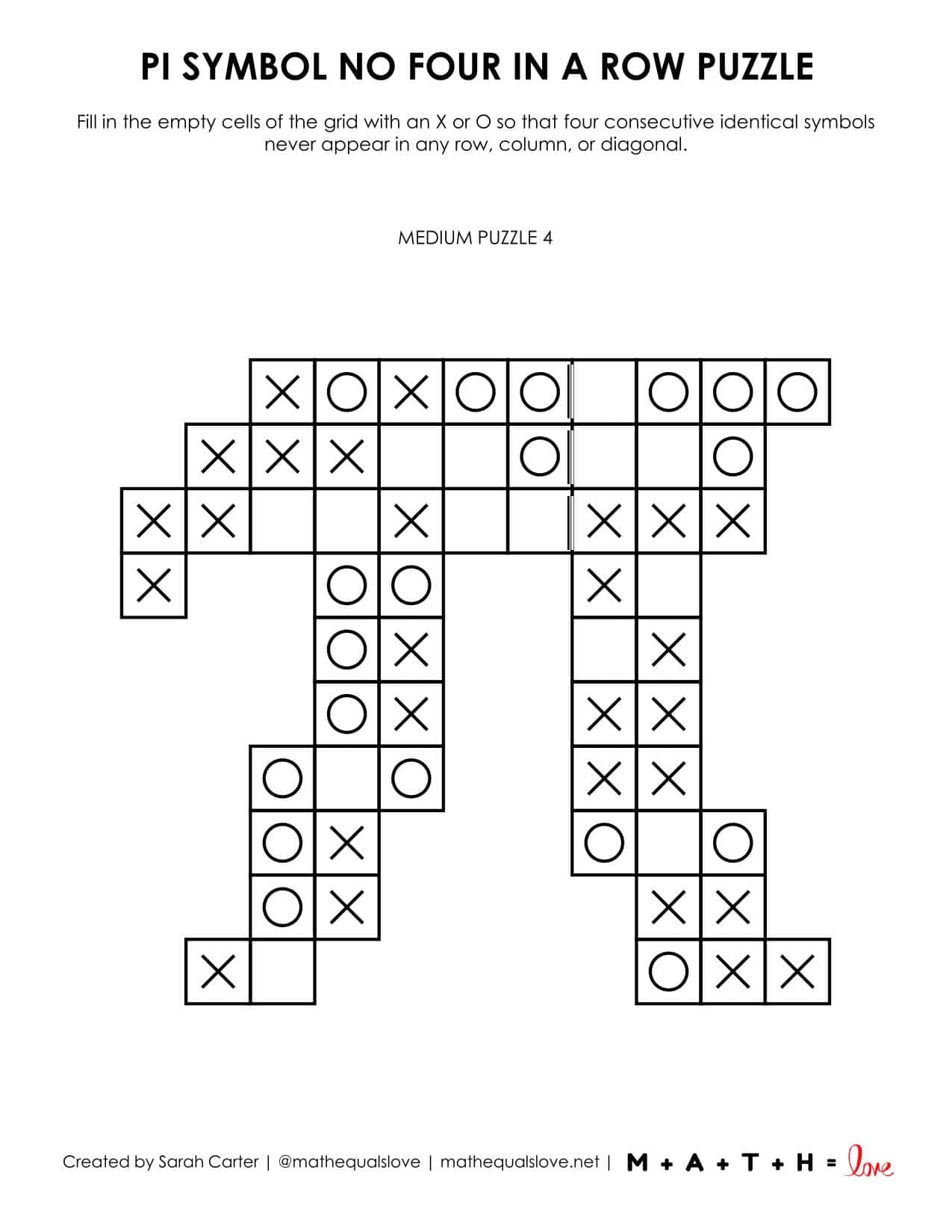 Pi Symbol No Four in a Row Puzzles | Math = Love