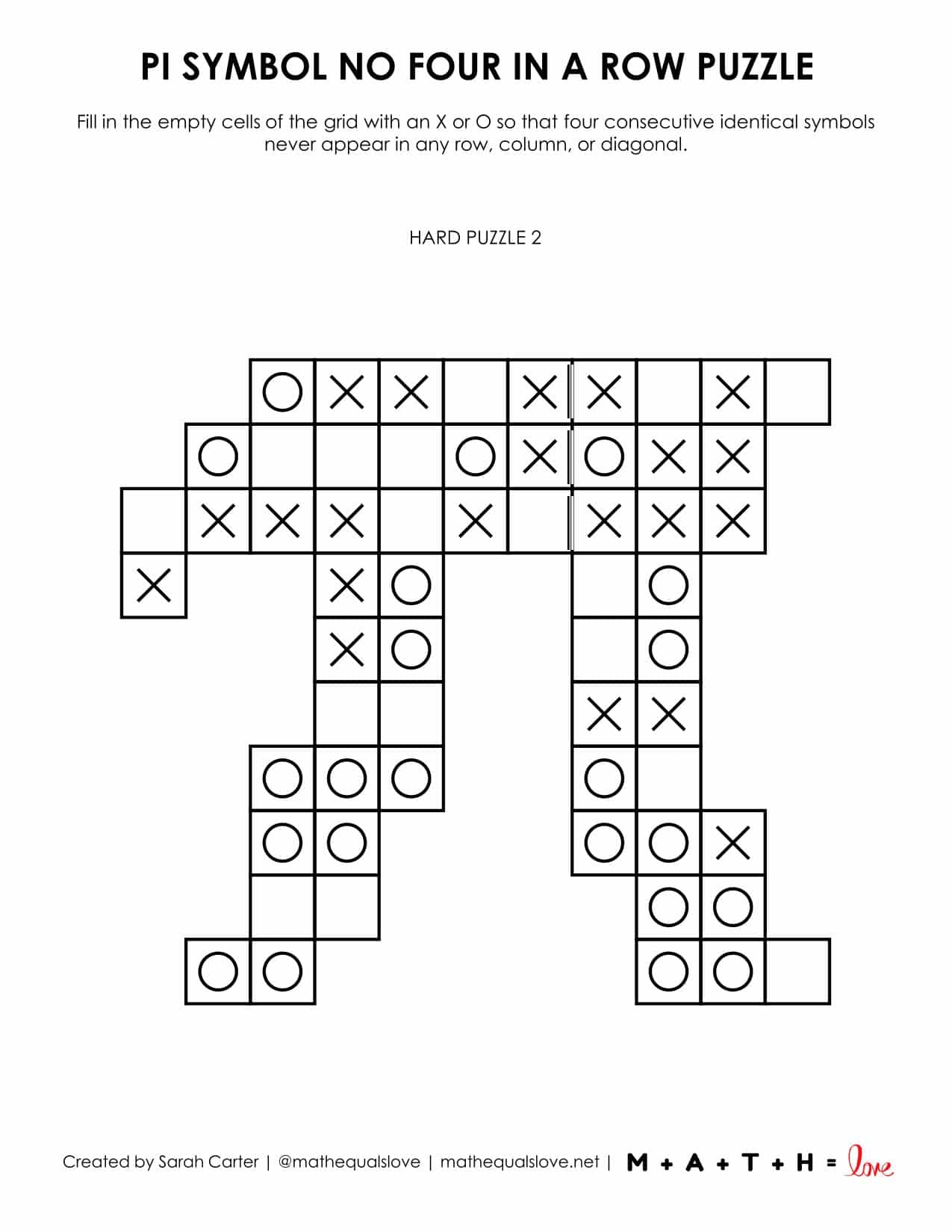 Pi Symbol No Four in a Row Puzzles | Math = Love