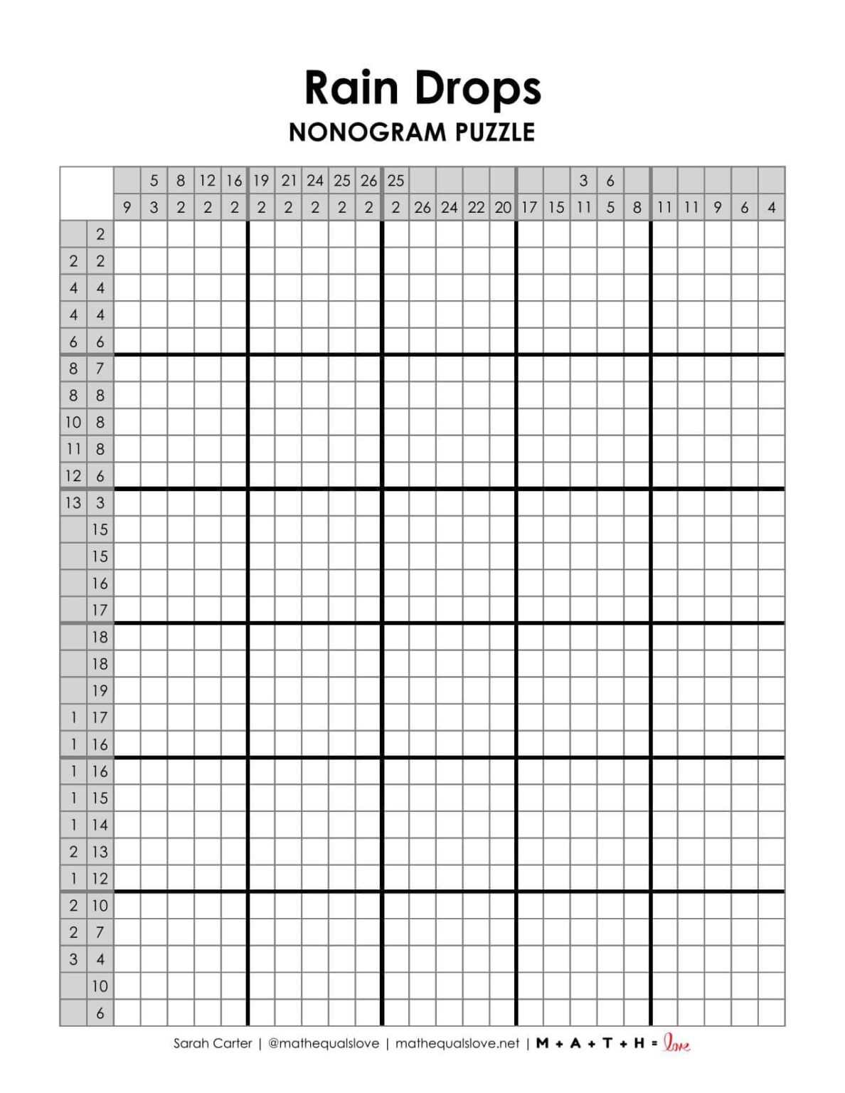 Rain Drops Nonogram Puzzle | Math = Love