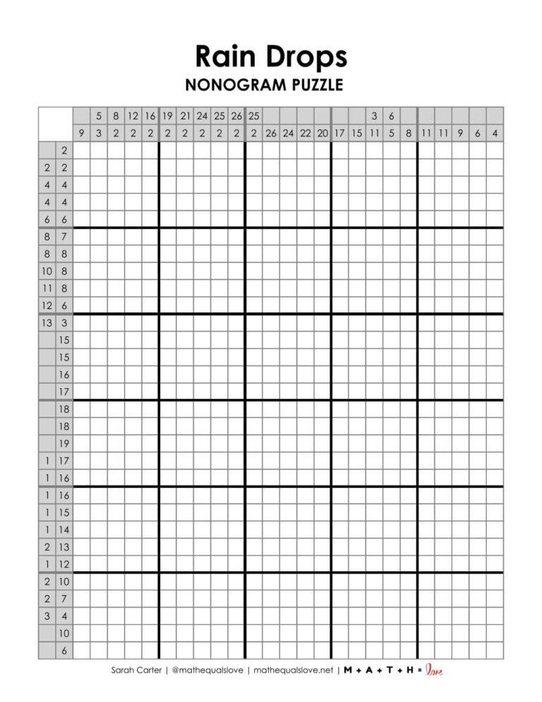 Rain Drops Nonogram Puzzle | Math = Love