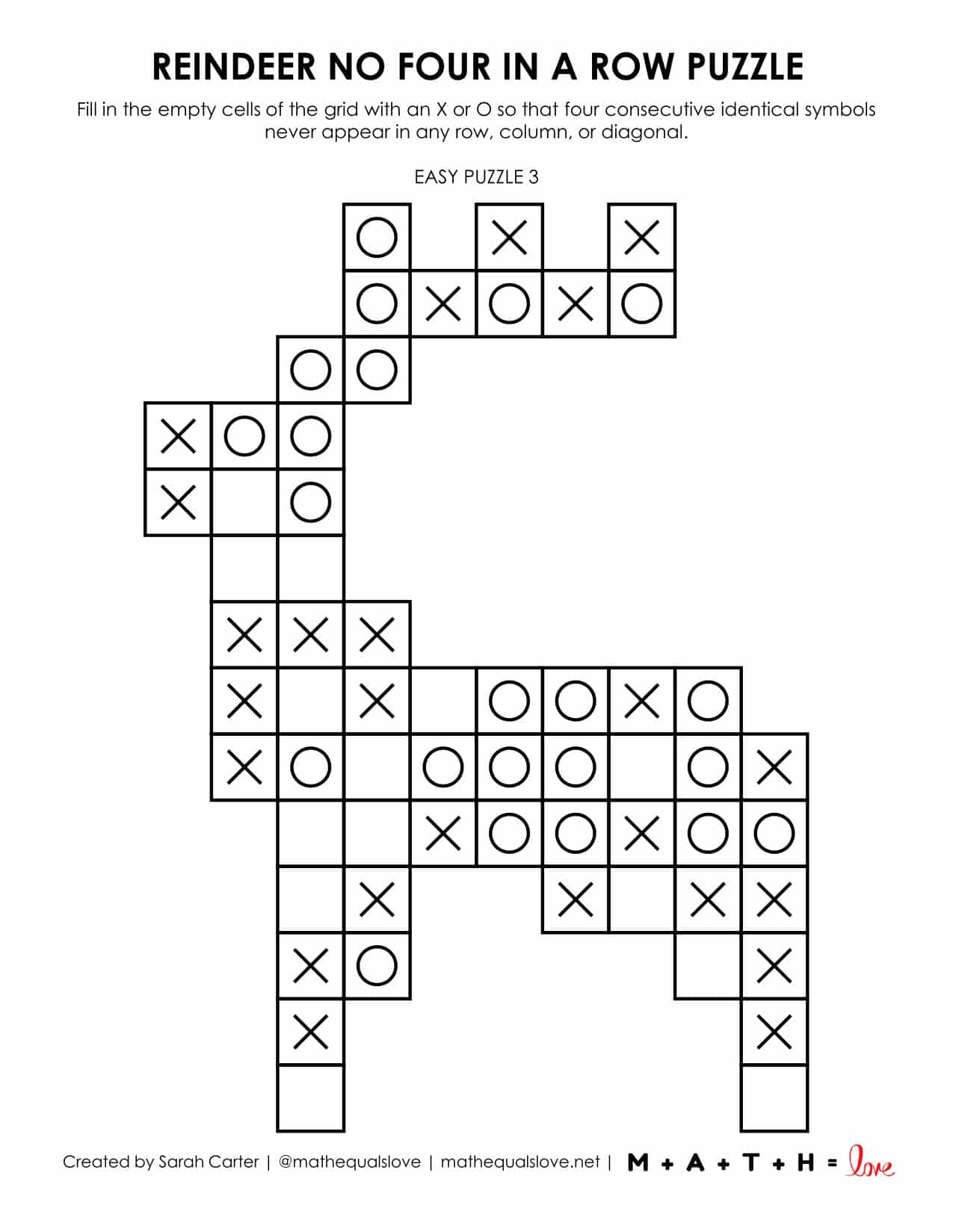 Reindeer No Four in a Row Puzzles | Math = Love