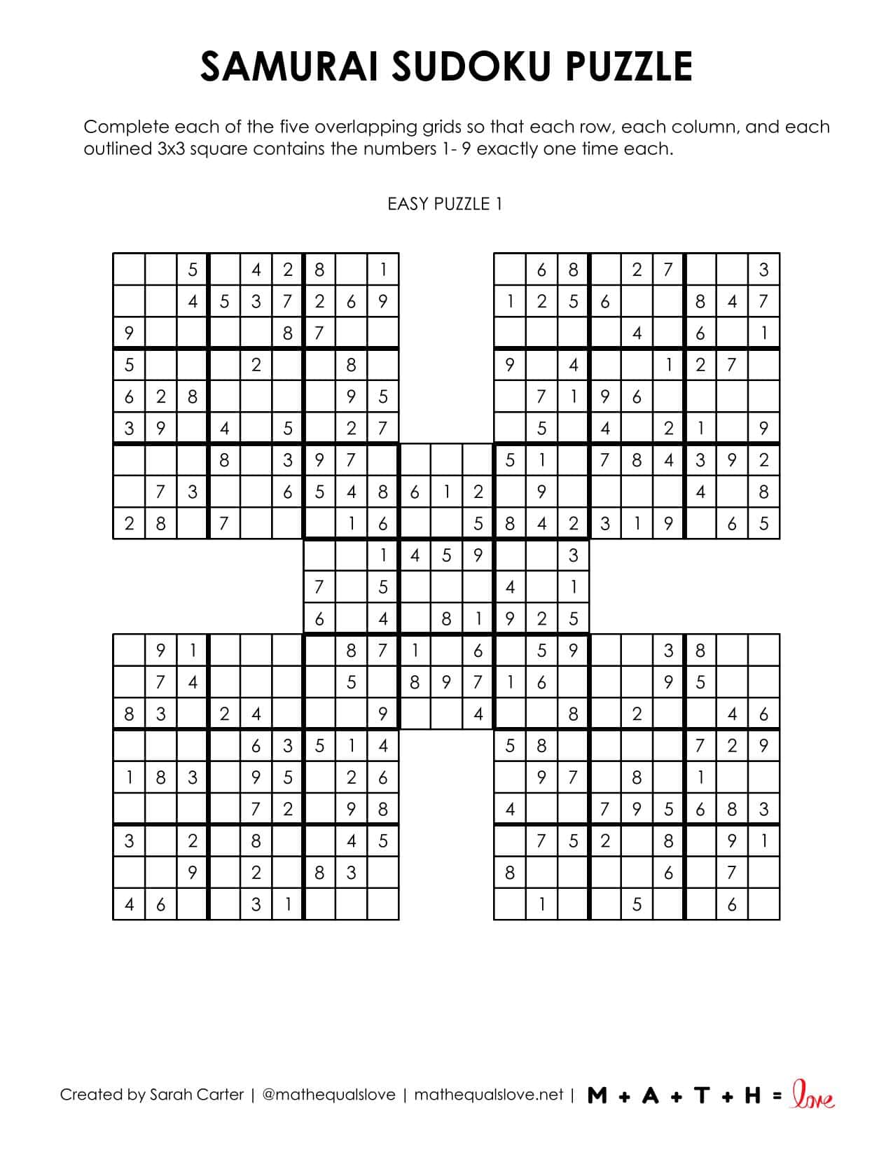 36 FREE Samurai Sudoku Printable Puzzles (PDF)