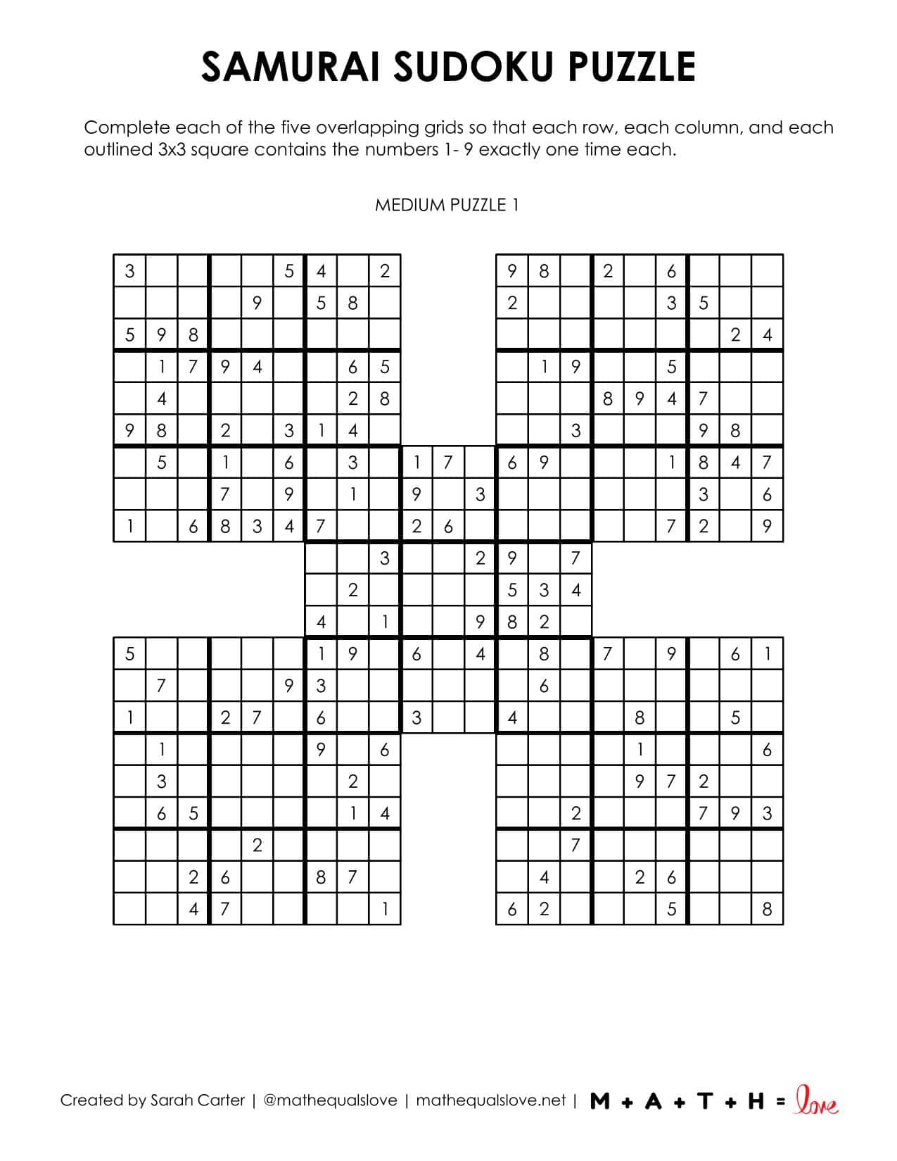36 FREE Samurai Sudoku Printable Puzzles (PDF)