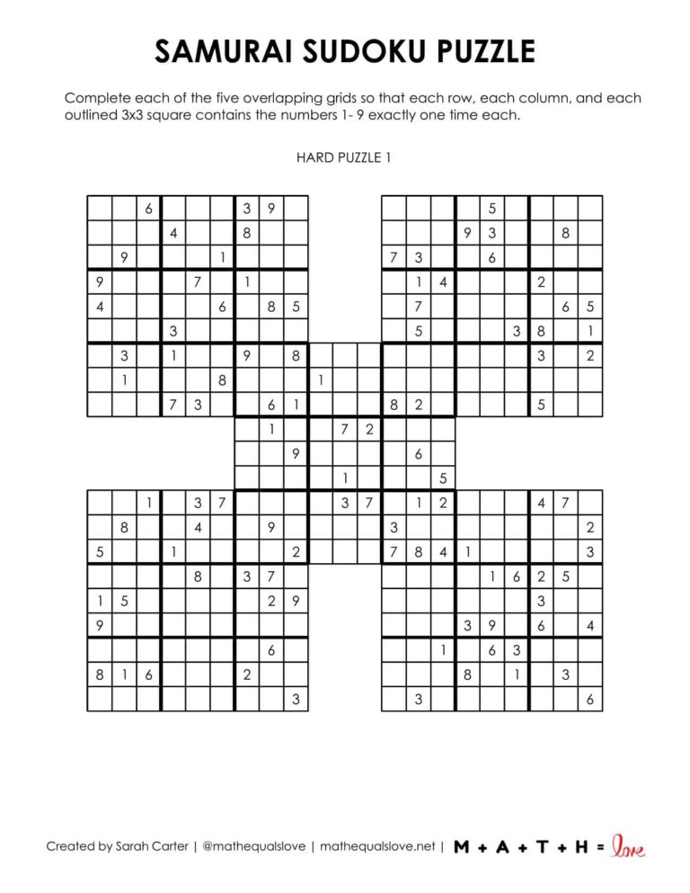36 FREE Samurai Sudoku Printable Puzzles (PDF)