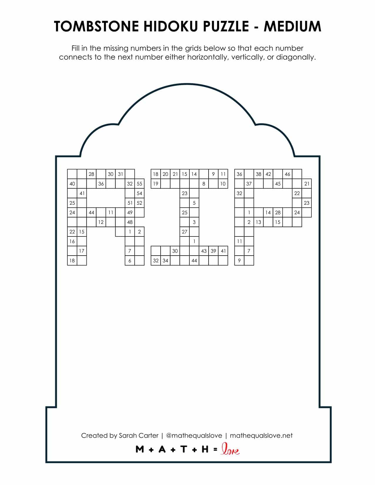 Tombstone "RIP" Hidoku Puzzle | Math = Love