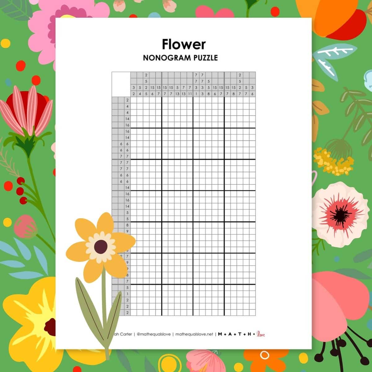Flower Nonogram Puzzle | Math = Love