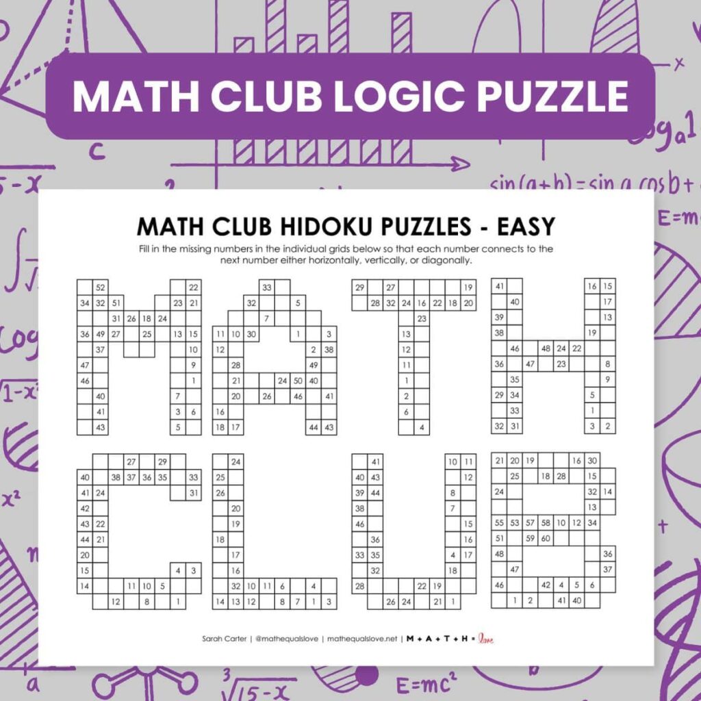 Math Club Hidoku Puzzle Math Love