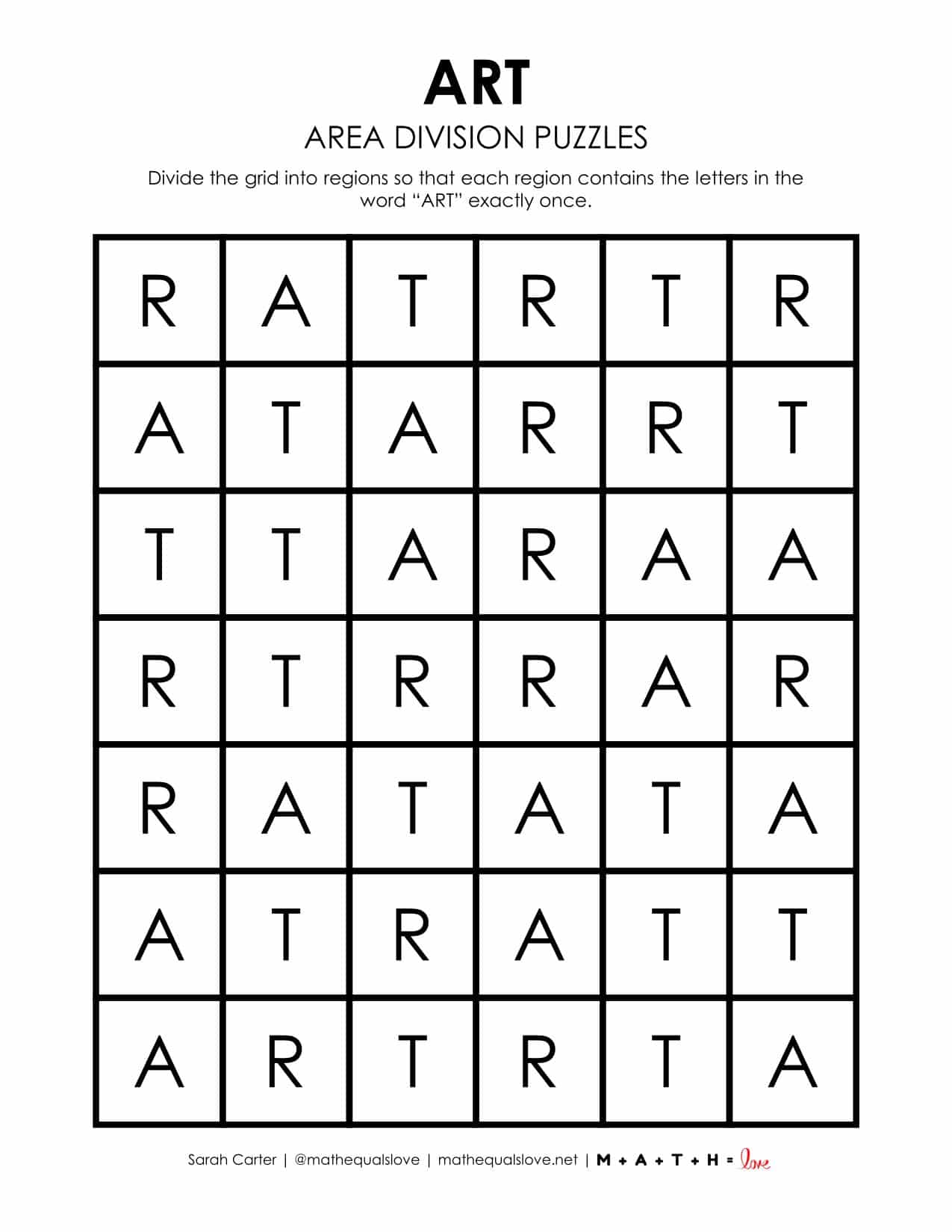Art Area Division Logic Puzzles | Math = Love