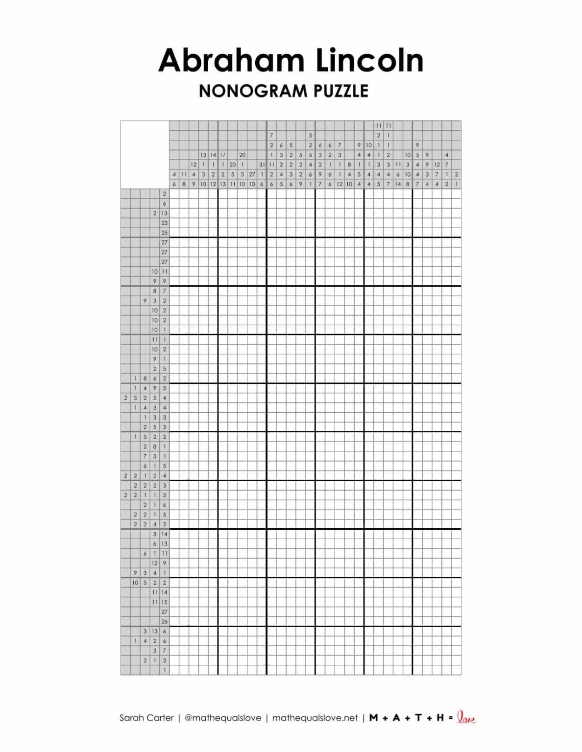 Abraham Lincoln Nonogram Puzzle | Math = Love
