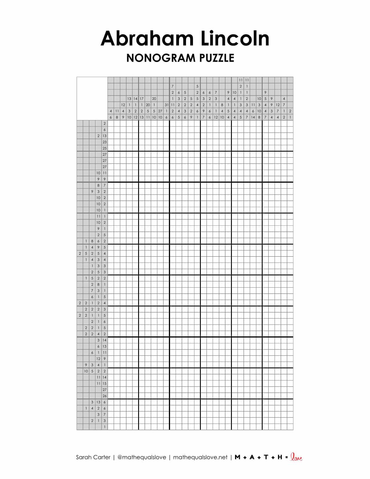 Abraham Lincoln Nonogram Puzzle | Math = Love