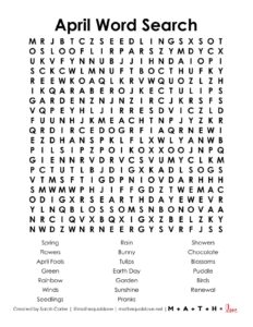 April Word Search Puzzle | Math = Love