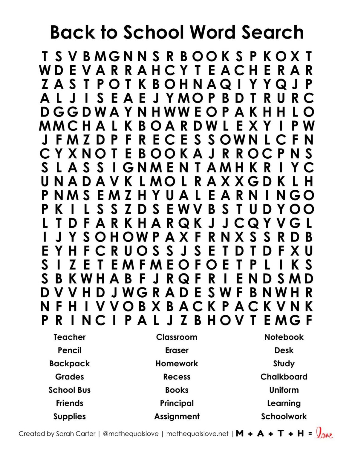 FREE Back to School Word Search Puzzle (PDF)