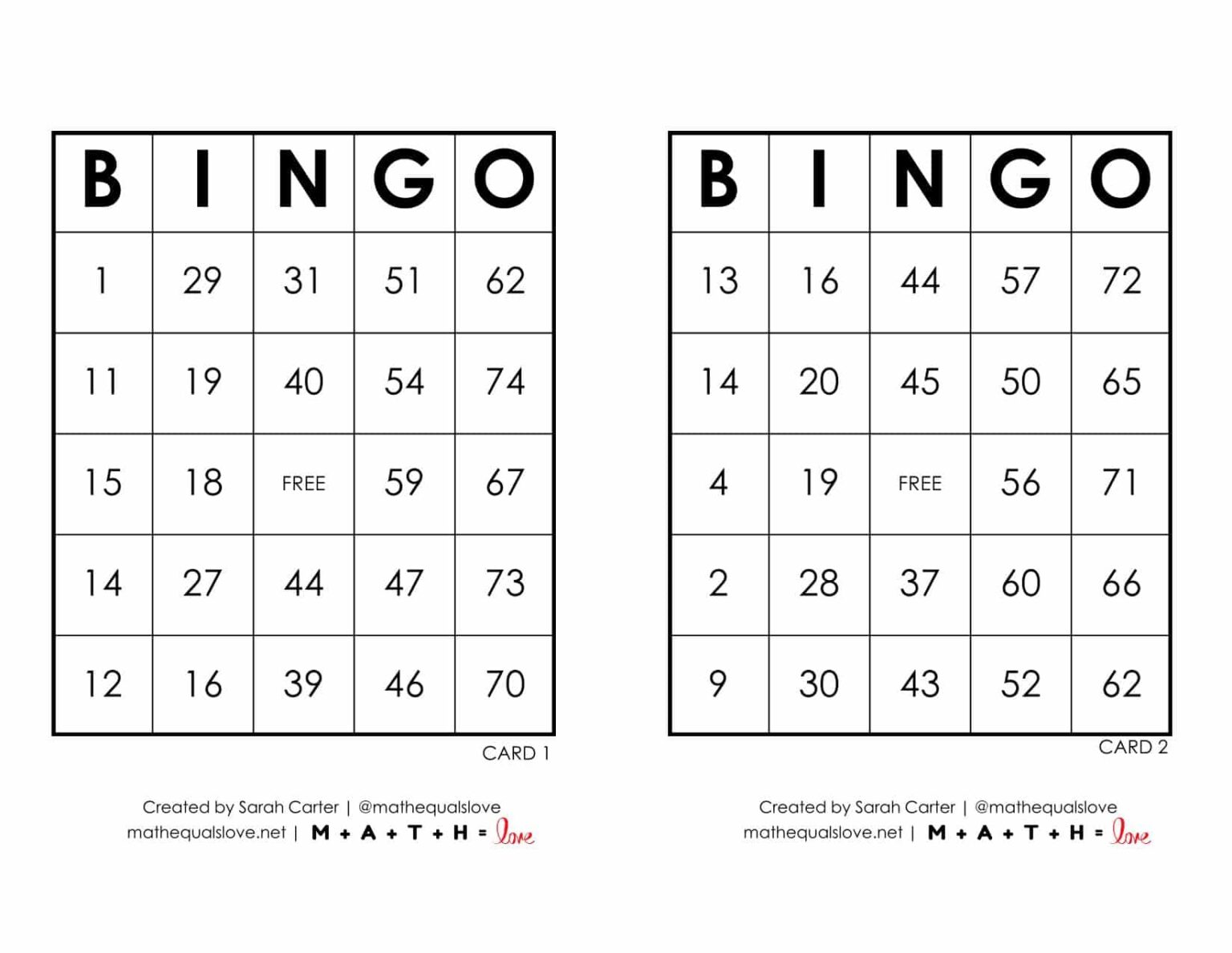 Free Printable PDF Bingo Cards and Call Sheet (1-75)