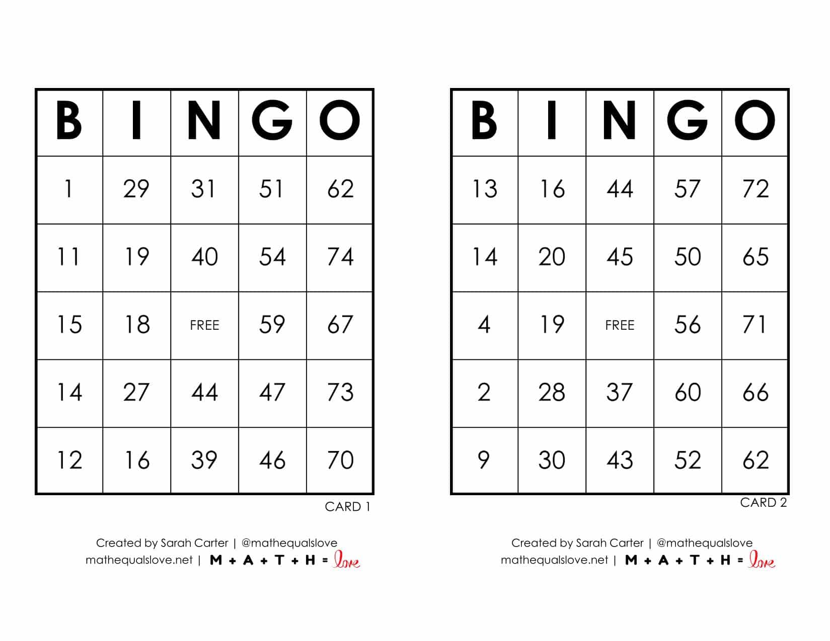 Free Printable PDF Bingo Cards and Call Sheet (1-75)