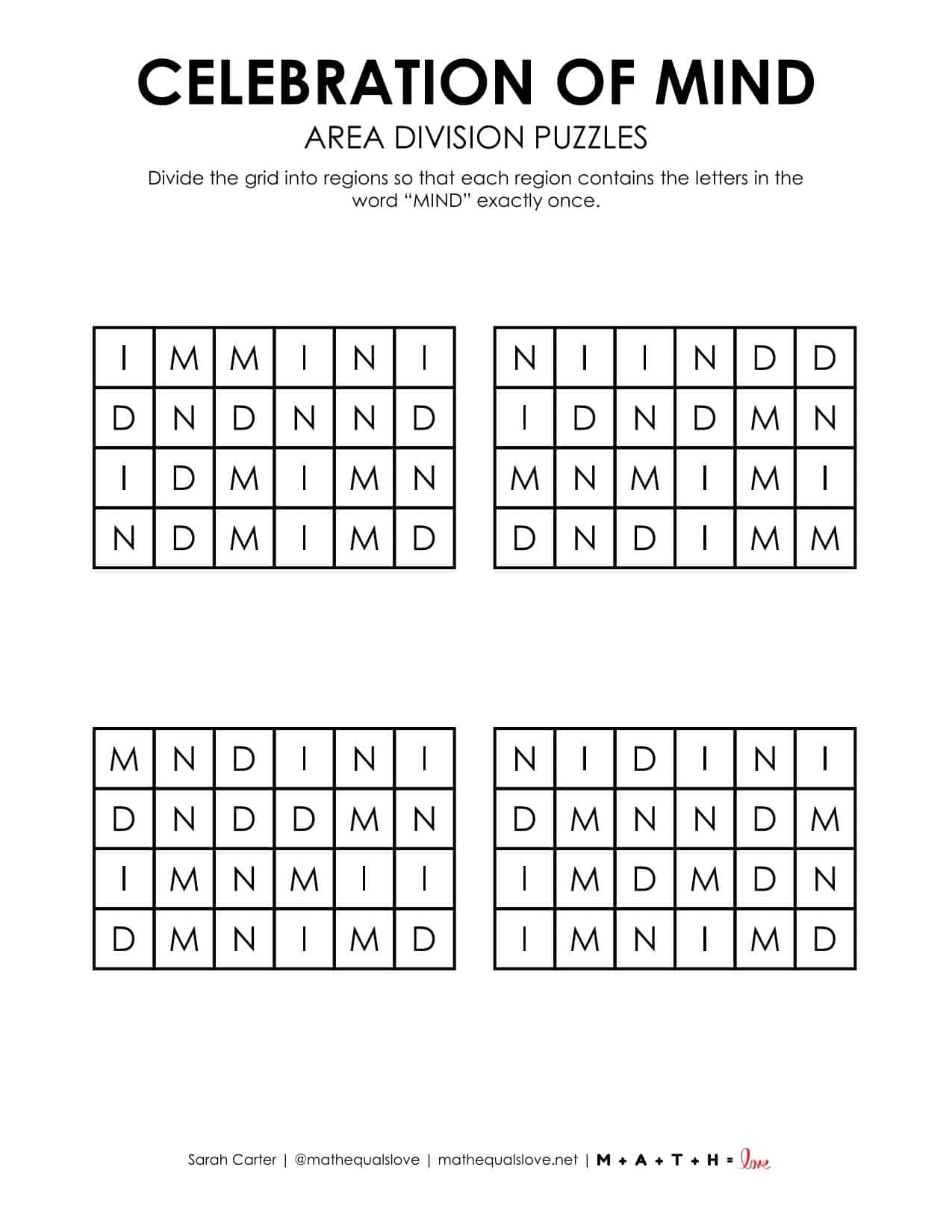 Celebration of Mind Area Division Logic Puzzles | Math = Love