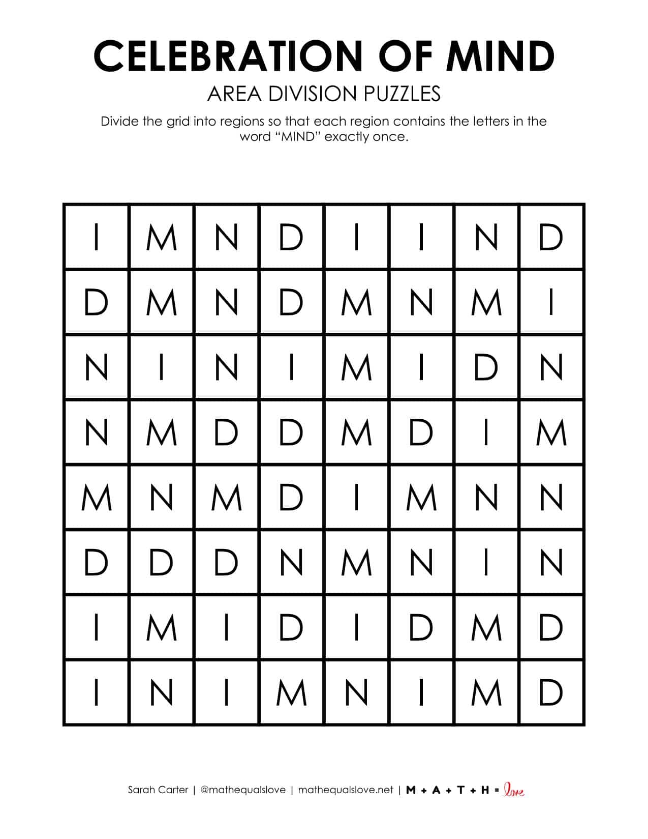 Celebration of Mind Area Division Logic Puzzles | Math = Love