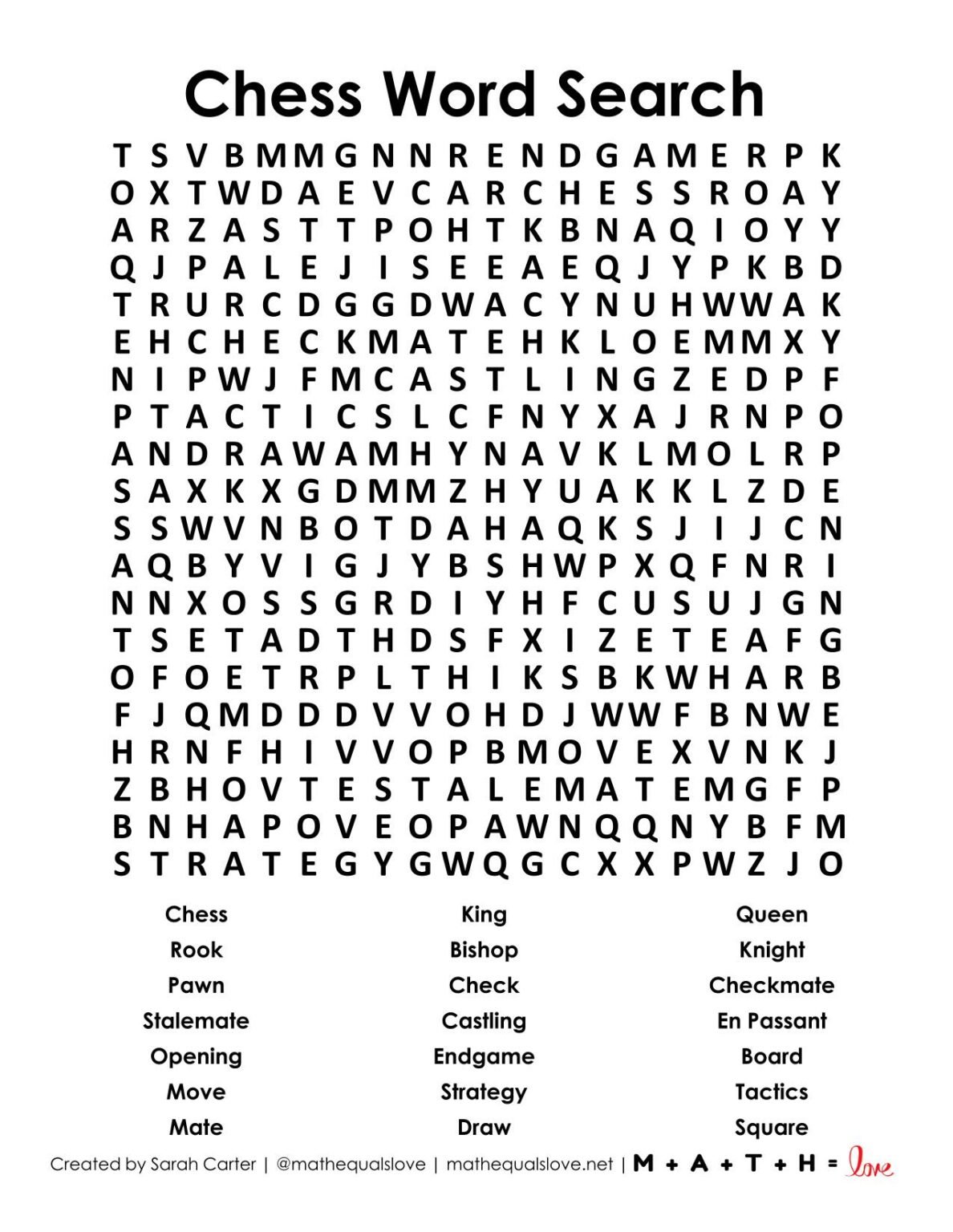 Chess Word Search Puzzle | Math = Love