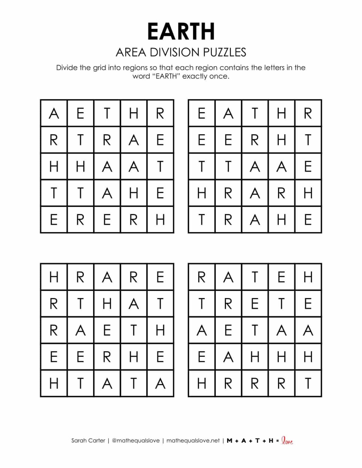 Earth Area Division Logic Puzzles | Math = Love