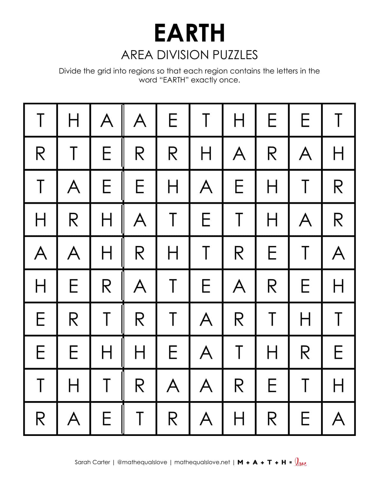 Earth Area Division Logic Puzzles | Math = Love