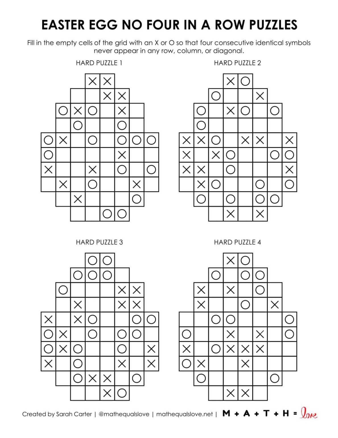 Easter Egg No Four in a Row Logic Puzzles | Math = Love