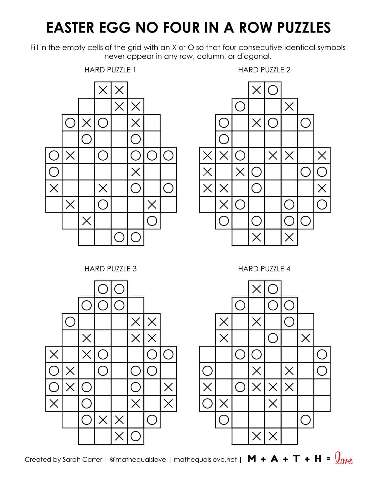 Easter Egg No Four in a Row Logic Puzzles | Math = Love