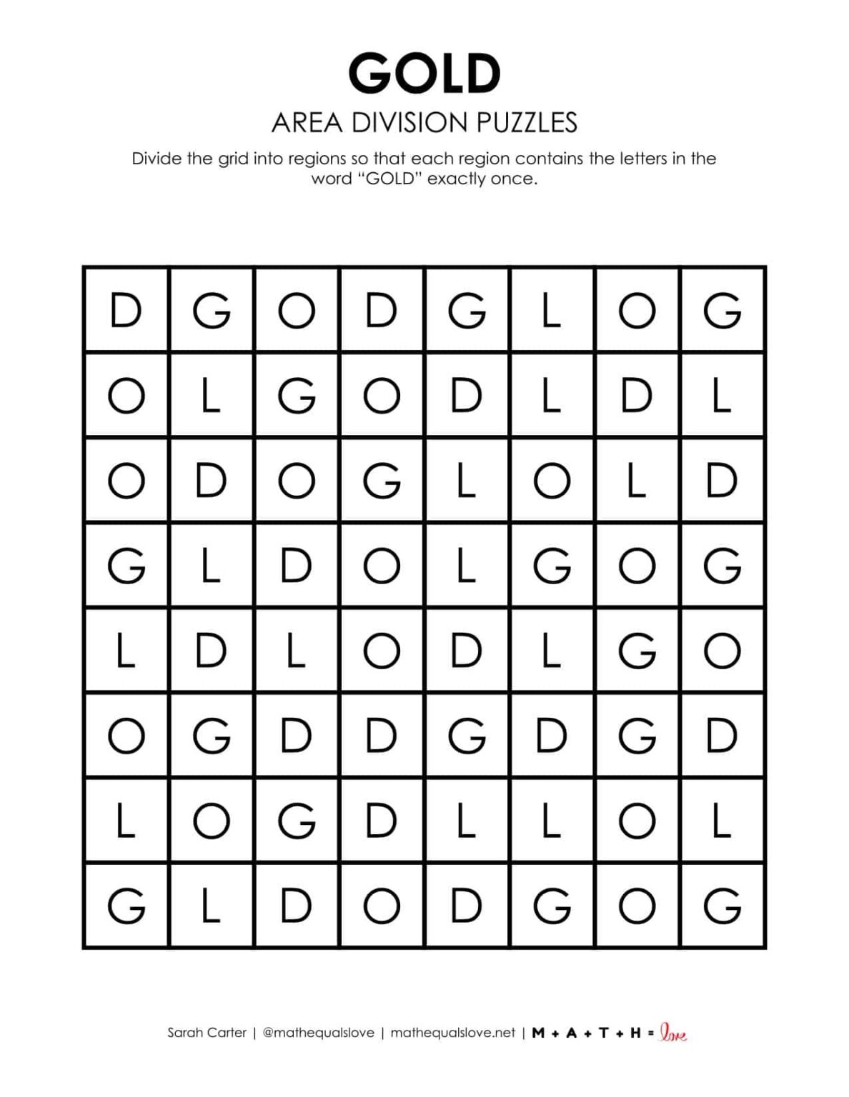 Gold Area Division Logic Puzzles | Math = Love