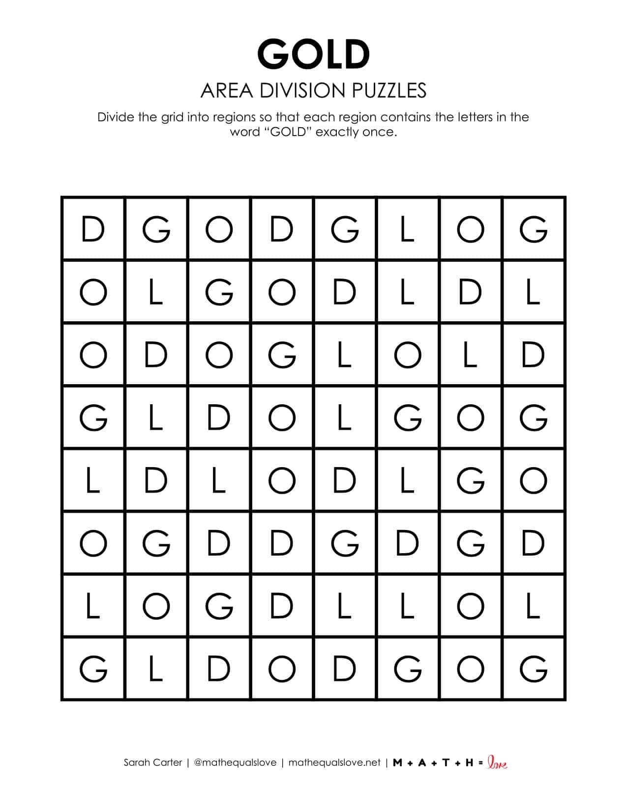 Gold Area Division Logic Puzzles | Math = Love