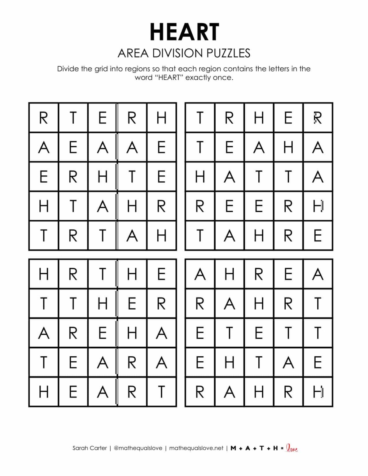 Heart Area Division Logic Puzzles | Math = Love