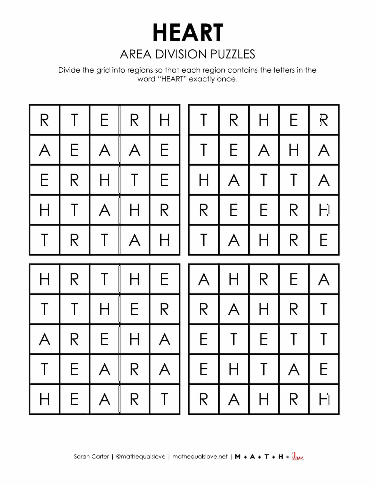 Heart Area Division Logic Puzzles | Math = Love