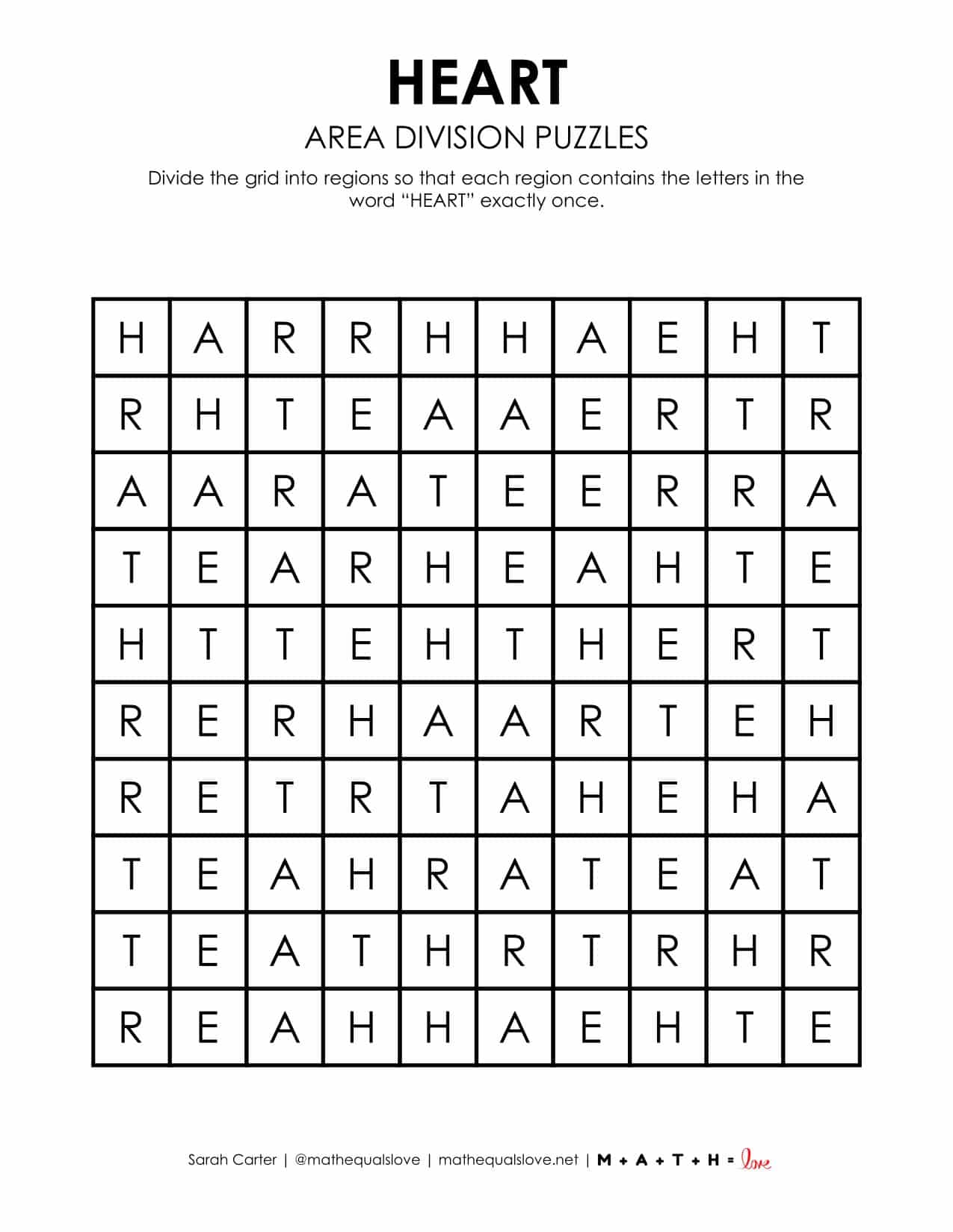 Heart Area Division Logic Puzzles | Math = Love
