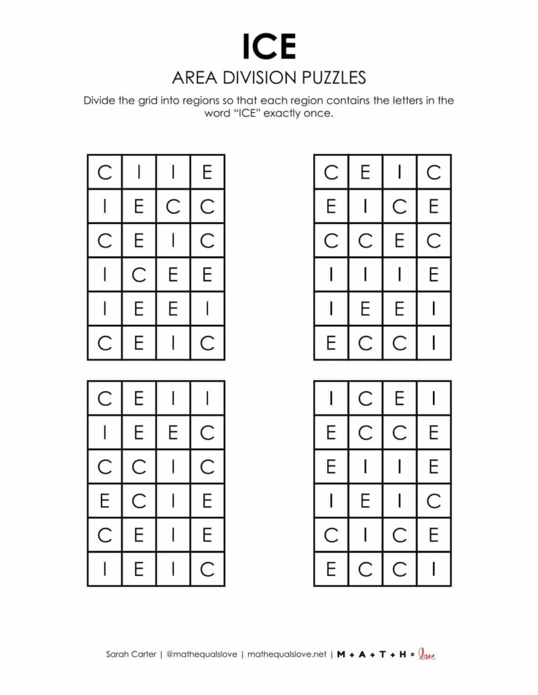 Ice Area Division Logic Puzzles | Math = Love